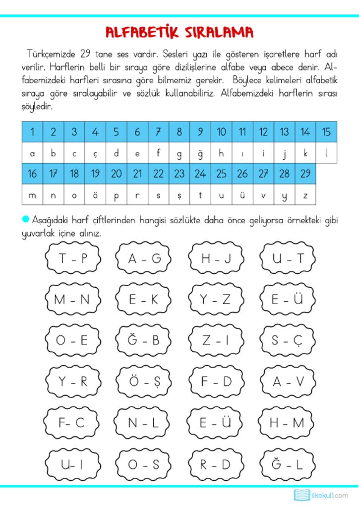 1. Sınıf Alfabetik Sıralama Etkinlikleri | Sınıf Öğretmenleri İçin ...