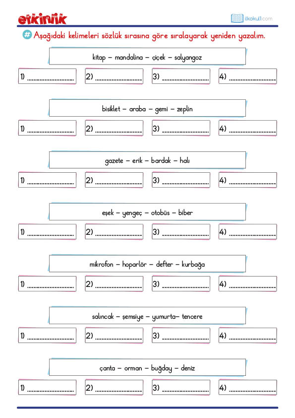 1. Sınıf “Alfabetik Sıralama” Konu Anlatımı ve Etkinlikler – Sınıf ...